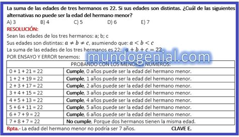 La suma de las edades de tres hermanos es 22 Si sus edades son distintas Cuál de las