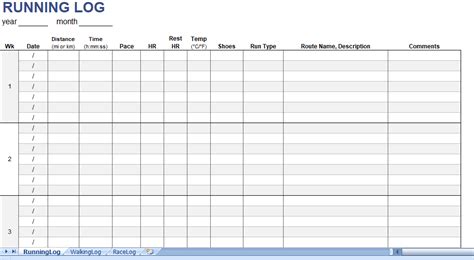 Running Log Excel Template For Free