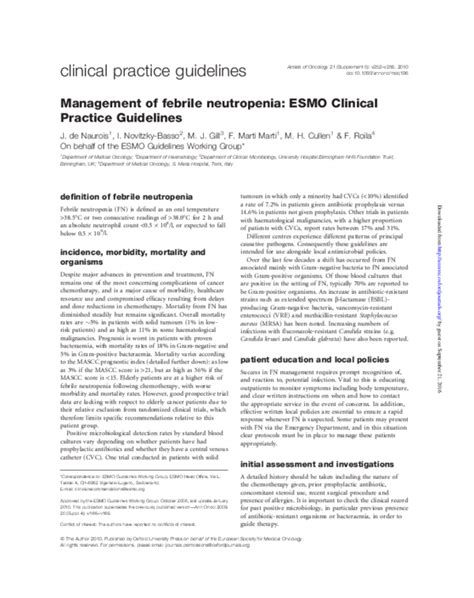 Pdf Clinical Practice Guidelines Management Of Febrile Neutropenia