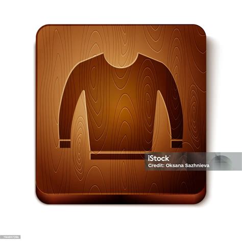 흰색 배경에 격리 된 갈색 스웨터 아이콘입니다 풀오버 아이콘입니다 나무 사각형 버튼입니다 벡터 일러스트레이션 0명에 대한 스톡 벡터 아트 및 기타 이미지 Istock