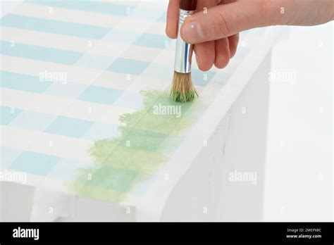 Creating Checks By Applying Second Layer Of Masking Tape And Use Stencil Brush To Stipple Green