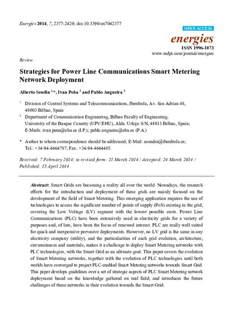Pdf Strategies For Power Line Communications Smart Metering Network Deployment