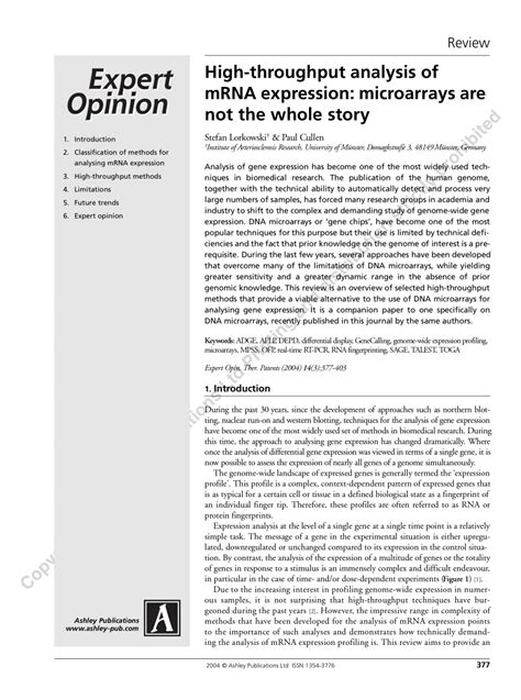 Pdf High Throughput Analysis Of Mrna Expression Microarrays Are Not