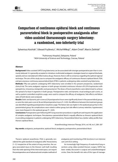 Comparison Of Continuous Epidural Block And Continuous Paravertebral Block In Postoperative