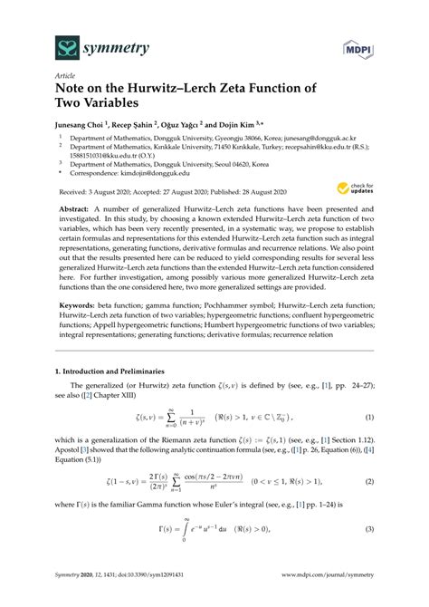 Pdf Note On The Hurwitz Lerch Zeta Function Of Two Variables