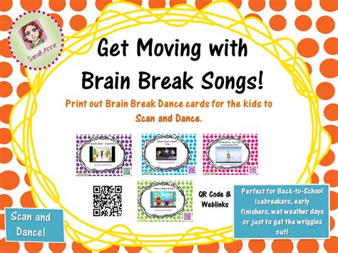Brain Break Song And Dance Cards With Qr Codes Freebie Brain Breaks