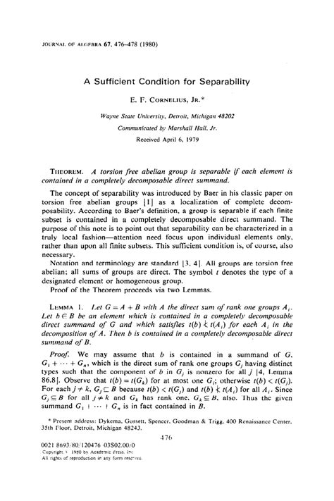Pdf A Sufficient Condition For Separability