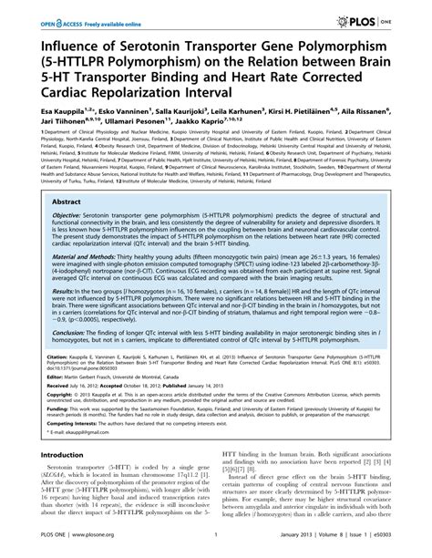 Pdf Influence Of Serotonin Transporter Gene Polymorphism 5 Httlpr