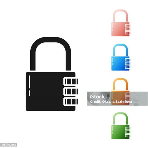 흰색 배경에 격리 된 검은 안전 조합 잠금 아이콘입니다 조합 자물쇠 보안 안전 보호 암호 개인 정보 보호 다채로운 아이콘을 설정합니다 벡터 일러스트레이션 0명에 대한 스톡