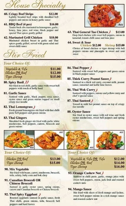 Menu At Lily Thai Cuisine Restaurant Halton Hills