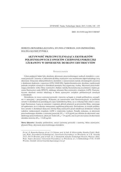 Pdf Antioxidant Activity Of Polyphenolic Extracts From Red Current And Cranberry Fruits With