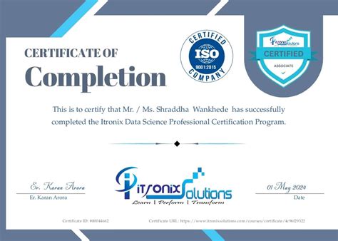 completed itronix data science certificate shraddha wankhede posted