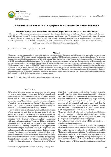 Pdf Alternatives Evaluation In Eia By Spatial Multi Criteria Evaluation Technique