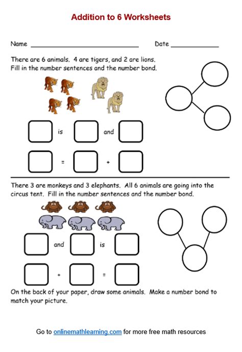Addition To 6 Worksheet Kindergarten Printable Worksheets Library