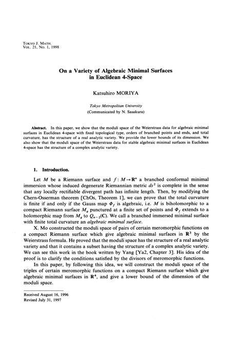 Pdf On A Variety Of Algebraic Minimal Surfaces In Euclidean 4 Space