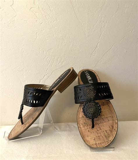 Sam And Libby Tibby Whip Stitch Black Thong Sandals Black Slip On Size 8