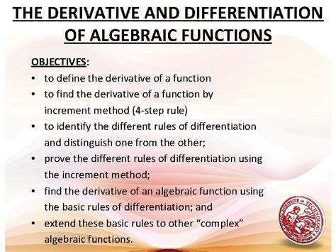 The Derivative And Differentiation Of Algebraic Functions Objectives