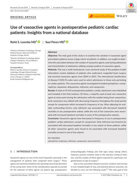Pdf 206 Use Of Vasoactive Agents In Postoperative Pediatric Cardiac