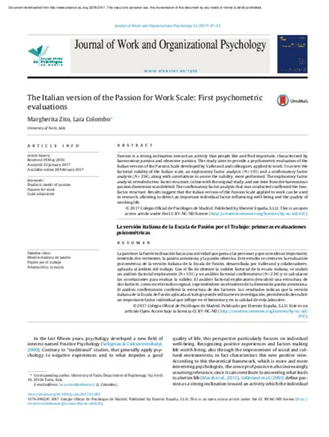 Pdf The Italian Version Of The Passion For Work Scale First
