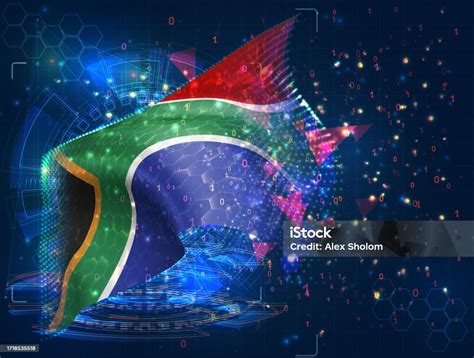 남아프리카 공화국 벡터 플래그 파란색 배경의 삼각형 다각형의 가상 추상 3d 개체 Brand Name Video Game에 대한