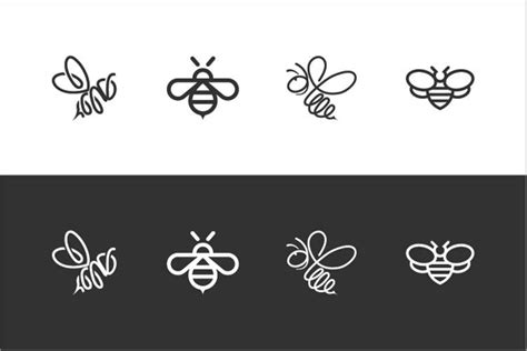 Set Of Honey Bee Logo Icon Line Style Vector