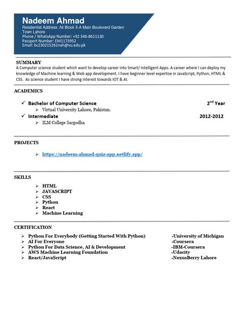 Nadeem Ahmad Resume Pdf Computing Cyberspace