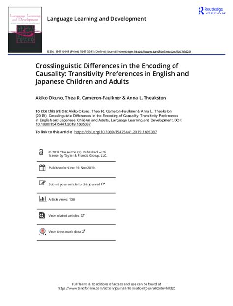 Pdf Language Learning And Development Crosslinguistic Differences In The Encoding Of Causality