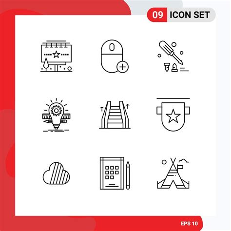 Pack Of 9 Creative Outlines Of Scale Bulb Hardware Idea Tool Editable Vector Design Elements