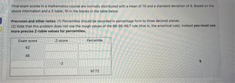 solved final exam scores in a mathematics course are