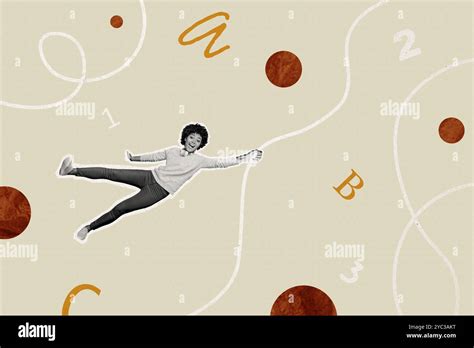 Composite Collage Picture Image Of Funny Girl Hang String Solve Math