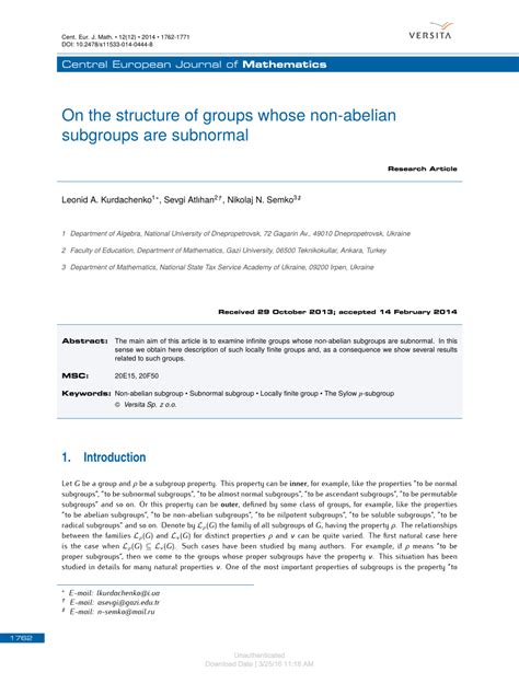 Pdf On The Structure Of Groups Whose Non Abelian Subgroups Are Subnormal