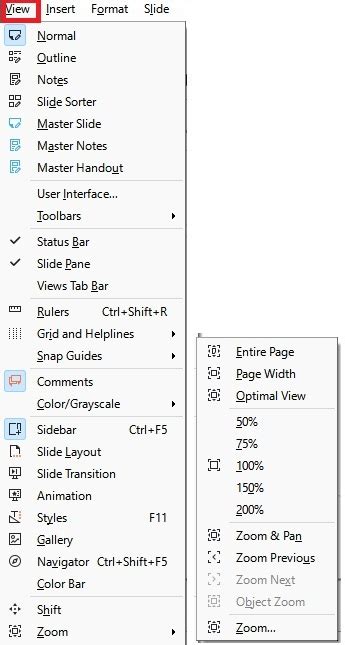 Libreoffice Impress View Menu