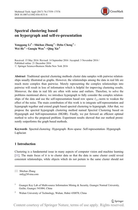 Spectral Clustering Based On Hypergraph And Self Re Presentation Request Pdf