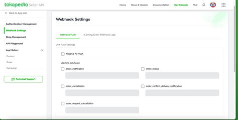 Webhook Settings Tokopedia Seller Api