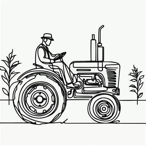 Continuous One Line Drawing Of Farmers Tractor Classic Tractor Outline