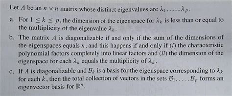 solved let a be an n×n matrix whose distinct eigenvalues are