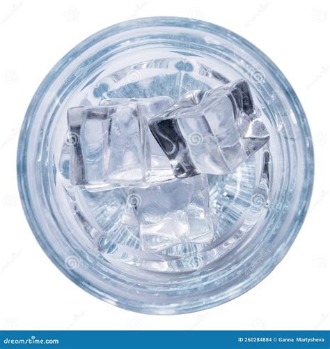 Mineral Water Or Vodka With Ice In A Glass Top View Isolated On White