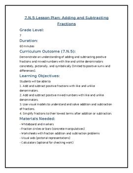 N Adding And Subtracting Fractions Lesson Plan By The Prairie Bison