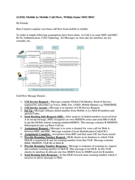 Gsm Mobile To Mobile Call Flow Within Same Msc Bsc Pdf Digital Technology