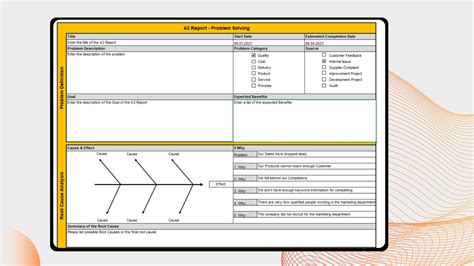A3 Report Template Problem Solving Root Cause Analysis Ishikawa Diagram Excel Etsy