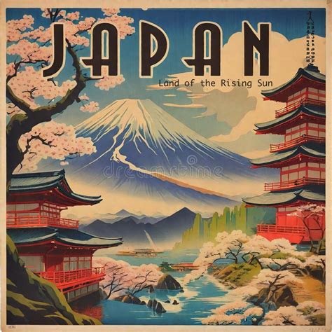 Vintage Japan Travel Poster Postcard Land Of The Rising Sun Stock