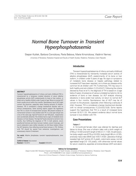 Pdf Normal Bone Turnover In Transient Hyperphosphatasemia