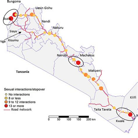 map showing the average number of sexual interactions per stopover