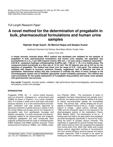 Pdf A Sensitive Spectrophotometric Method For The Determination Of Pregabalin In Bulk