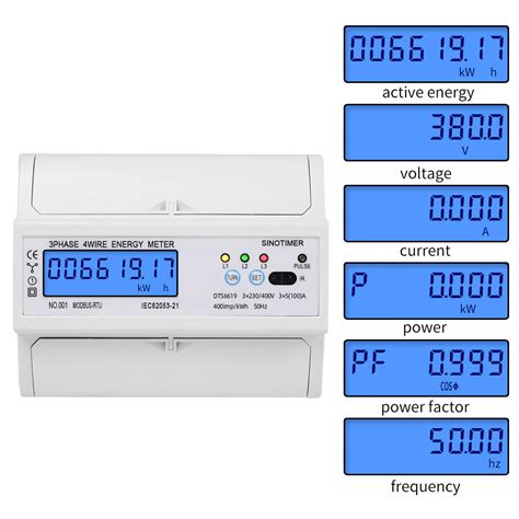Three Phase P LCD Display Energy Meter Din Rail Type RS KWh Consumption Power Voltage