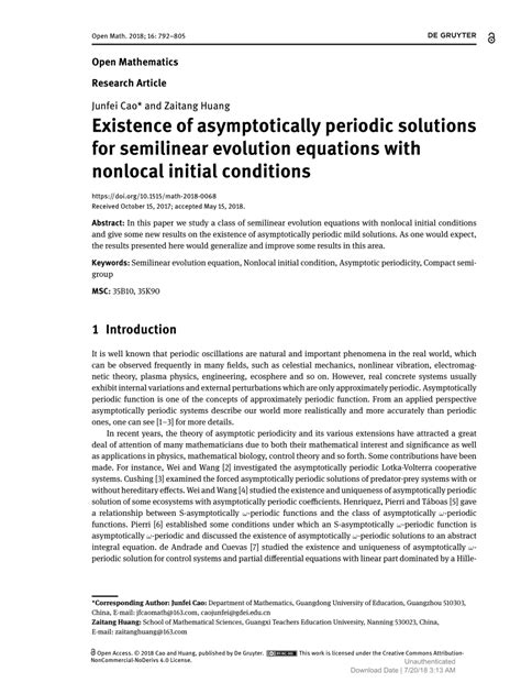 Pdf Existence Of Asymptotically Periodic Solutions For Semilinear
