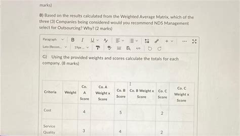 Solved Weighted Average Matrix Now That You Have Completed