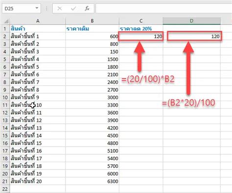การหาเปอร์เซ็นต์ ในโปรแกรม Microsoft Excel