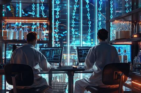 genetic research team working in computational biology lab premium ai