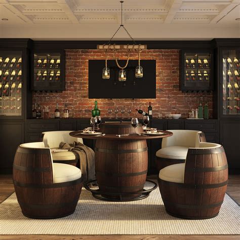 Pueblo Vintage Bourbon Barrel Table And Chairs Bar Lounge Room Home